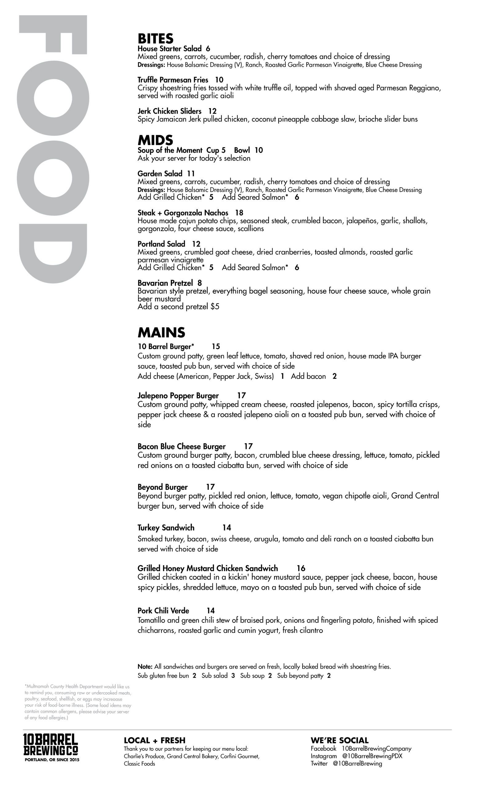 Portland Menus (scroll down) – 10 Barrel Brewing Co.