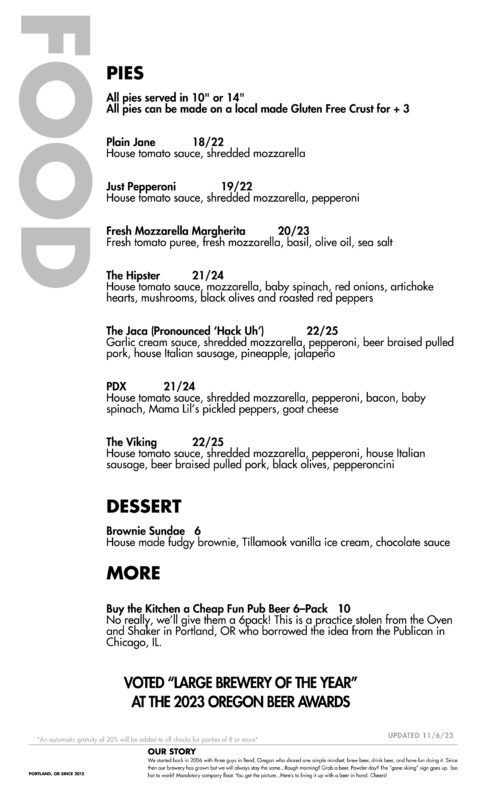 Portland Menus (scroll down) – 10 Barrel Brewing Co.