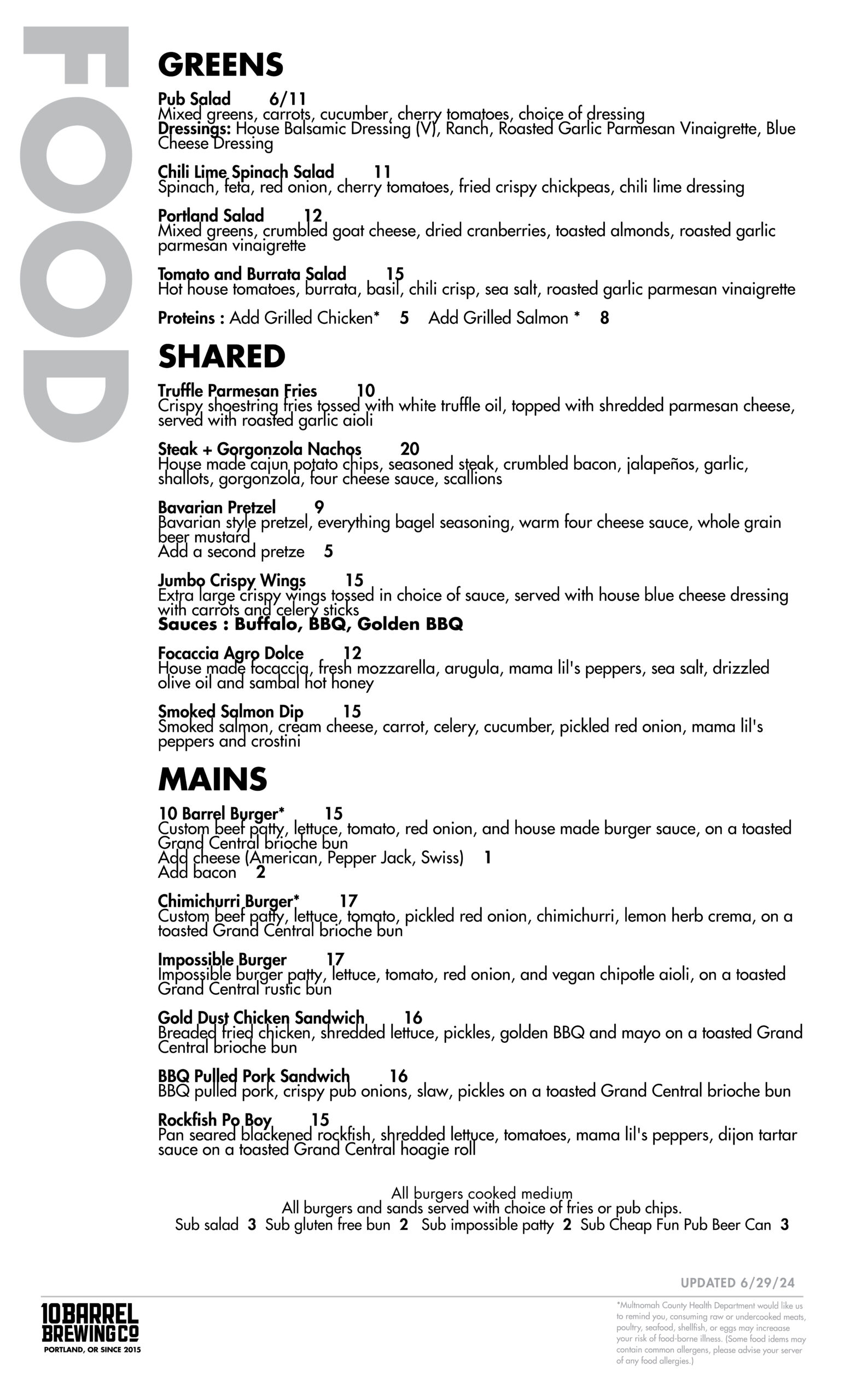 Portland Menus (scroll down) – 10 Barrel Brewing Co.